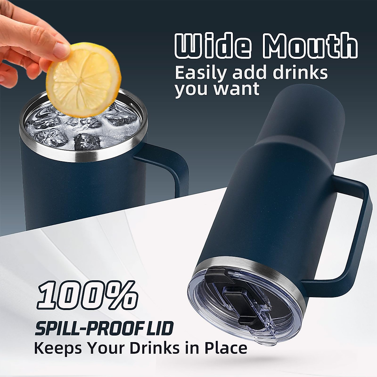 40 oz Tumbler with Handle and Flip Straw, 100% Leakproof Insulated Tumbler with Lid and Straw, Stainless Steel Insulated Travel Coffee Mug, Insulated Coffee Thermal Cup for Cold and Hot (Deep Blue)