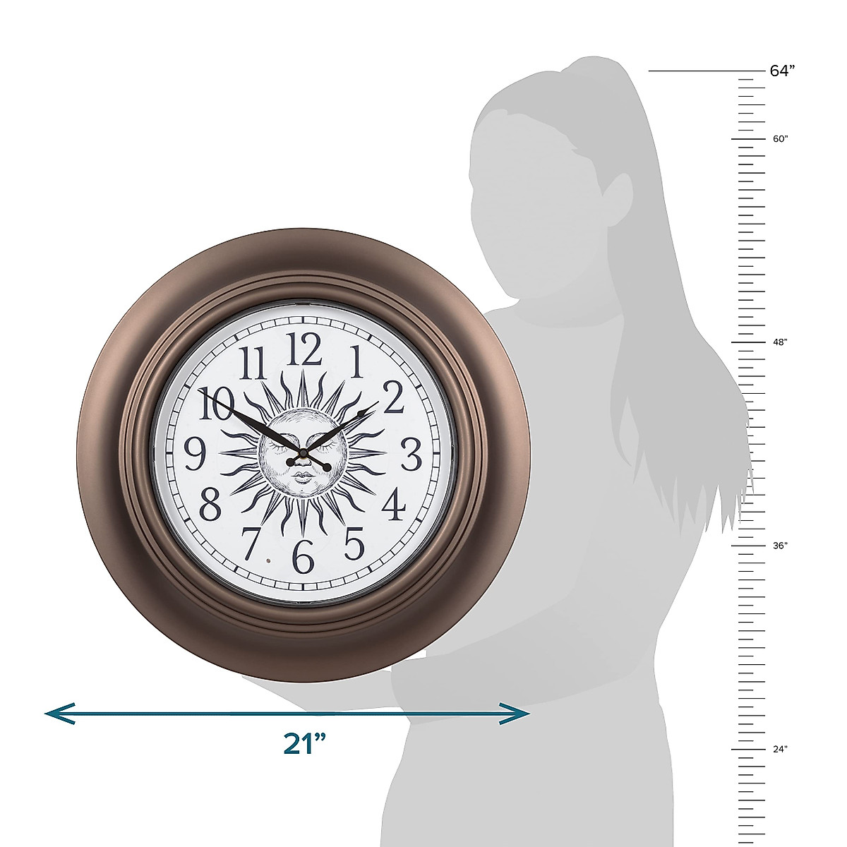 La Crosse Clock 435-3256B-SM-INT 21" Indoor/Outdoor Quartz Clock with Lighted Sun & Moon Dial