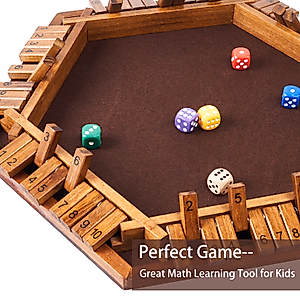 Vamslove Shut The Box Dice Game Wooden Board (L15 x W13) for 1 2 3 4 5 6 Player, 6 Sided 10 Numbers Math Games with 16 Dices for Kids Adults(Instructions Included)