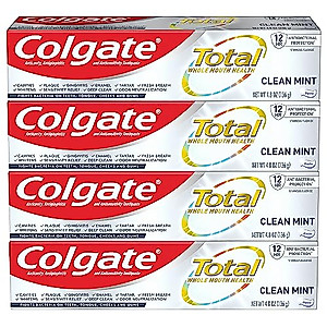 Colgate Total Toothpaste with Whitening, Clean Mint, 4.8 Ounce (Pack of 4)