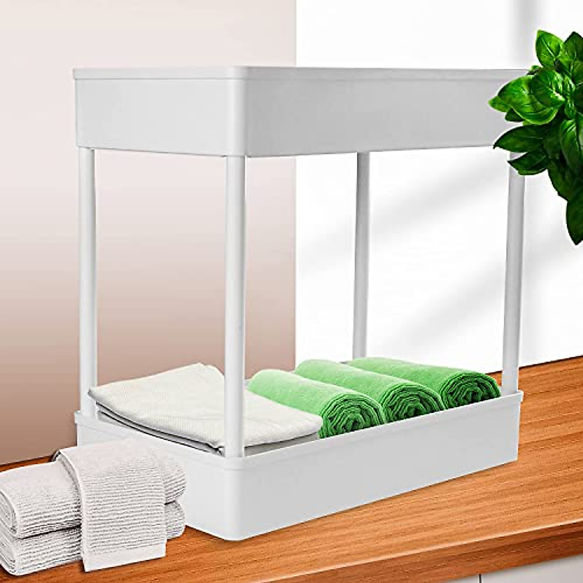 Under Sink Organizer,Bathroom Organizer Under Sink Storage 2 Tier Organizer,Under Sink Shelf Organizer Rack,Large Capacity Under Sink Cabinet Organizer for Kitchen Bathroom (White)