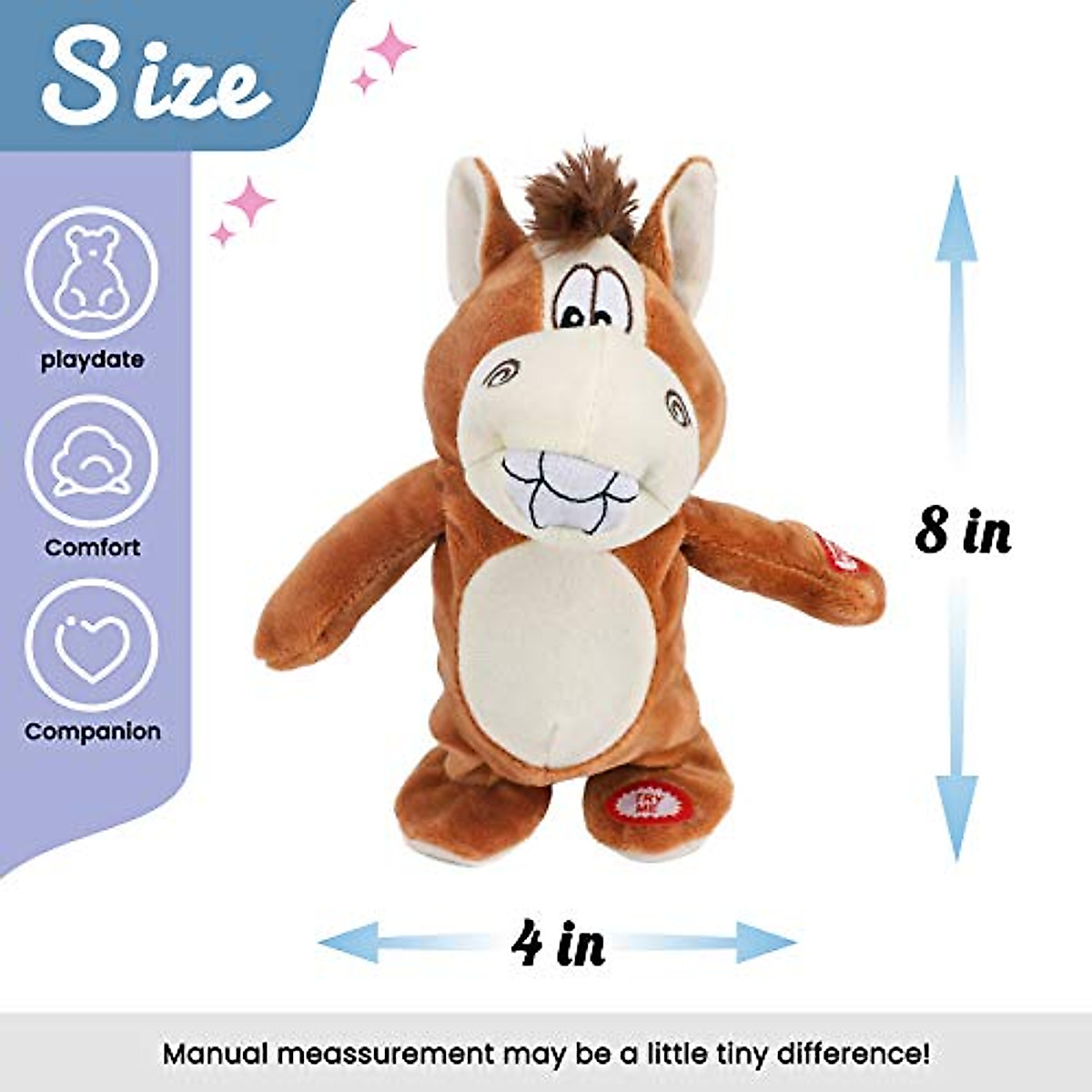 Hopearl Talking Singing Donkey Repeats What You Say Walking Electric Interactive Animated Toy Speaking Plush Buddy Gifts for Toddlers, 8''