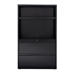 Hirsh Industries Metal Office Filing and Bookcase Storage Cabinet Combo - Black