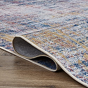 jinchan Area Rug 3x5 Entryway Abstract Sketch Distressed Red Multi Print Rug Non-Slip Washable Rug Thin Rug Colorful Overdyed Indoor Mat Kitchen Rug Contemporary Carpet Bathroom Living Room Bedroom