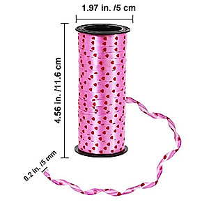 Supla 5 Rolls Red Hearts Printed Curling Ribbon Trim Decorative Party Balloon Ribbons Curling Ribbon Spools Gift Wrapping in Red Fuchsia Pink White 0.2" 5mm Wide for Valentine's Day Crafts