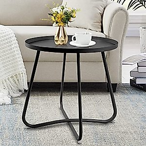 ECOMEX Patio Side Table, Outdoor Indoor End Table Metal Side Table Waterproof Round Metal End Table Weather Resistant Round End Table for Bedroom Living Room Patio Garden Balcony Yard Porch, Black