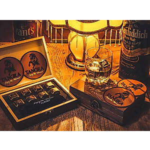 Whiskey Stainless Steel Stones Gift Set of 8 Golden Ice Cubes. Reusable Chilling Rocks in Wooden Box Ideas for Men Dad Groomsman Husband Wedding Father's Day Birthday Anniversary