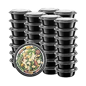 VeZee 48 oz. Black Round Plastic Meal Prep Containers with Clear Dome Lids| Bento Box, BPA Free, Stackable, Microwave/Dishwasher/Freezer Safe|10CT