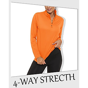 KEFITEVD Hiking Clothes for Women UV Sun Protection Shirts 1/4 Zip Pullover Athletic Tops Orange Running Shirts Long Sleeve Fishing Shirt Women