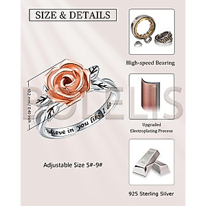 Fidget Spinner Rings for Anxiety for Women - 925 Sterling Silver Sunflower/Rose/Daisy Promise Bands Relieving Stress Jewelry Anti Anxiety Gifts for Couples Women (Rose, 7)