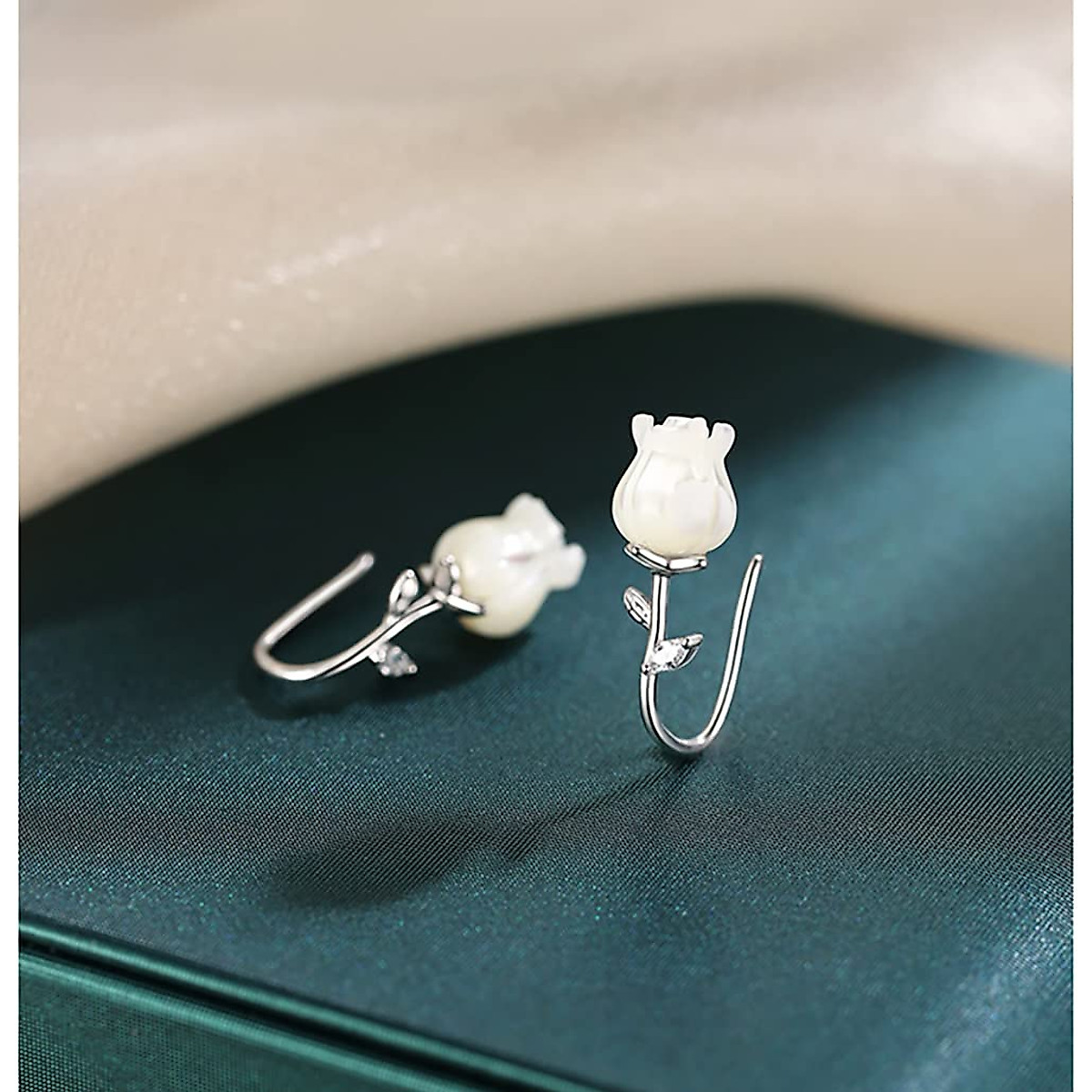 Reffeer Solid 925 Sterling Silver Flower Crawler Cuff Earrings Wraps for Women Flower Wrap Earrings Climber (A-Silver)