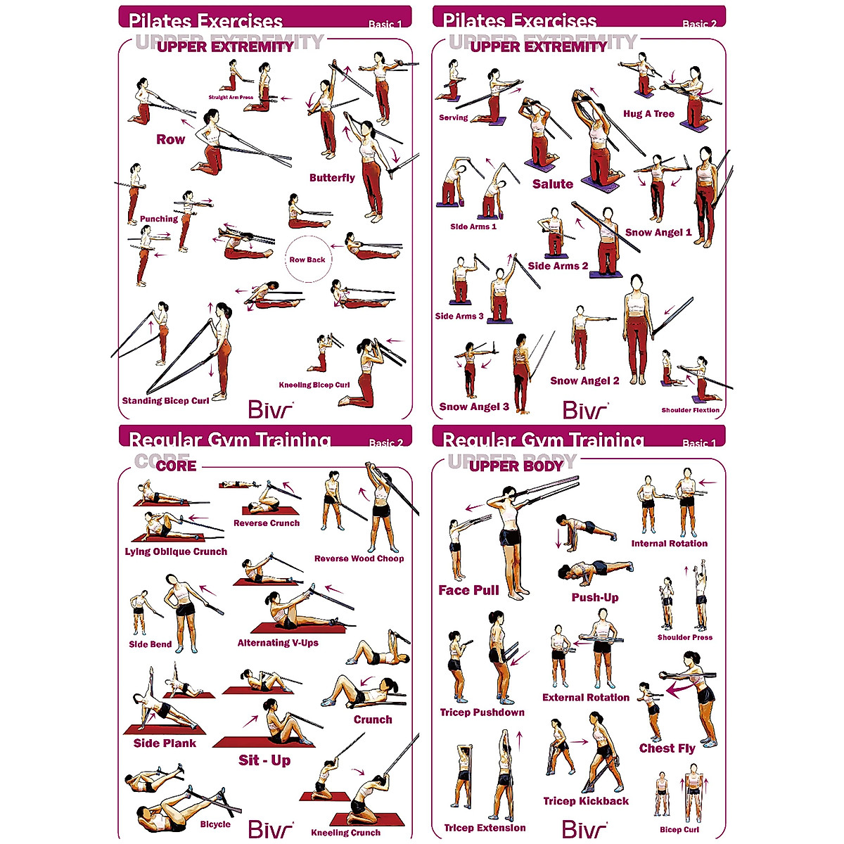 BIVR Portable Pilates Home Kit - Home Workout Equipment with Designed Pilates Loop Straps, Fabric Long Resistance Exercise Bands, Door Anchors and Aluminum Carabiners for Working Out as in Reformer