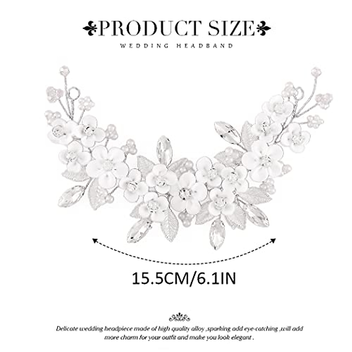 Unicra Silver Flower Bride Wedding Hair Vine Pearl Bridal Hair Piece Rhinestone Hair Accessories Leaf Headband for Women and Girls