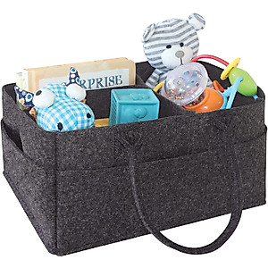 Sammy & Lou Collapsible Charcoal Gray Felt Storage Caddy, Divided Design To Keep Diapers, Wipes And Changing Items Organized, Two Handles, 11.5 in x 6 in x 8 in