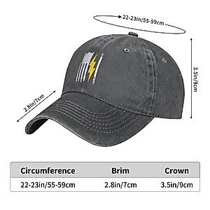 American Flag Lightning Bolt Electrician Hats Cowboy Cap Adjustable Classical Trucker Dad Hat for Men Women Deep Heather