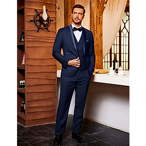 COOFANDY Mens 3-Piece Suit Slim Fit Tuxedo Set Dinner Suit Dinner Jacket Navy Blue XXL