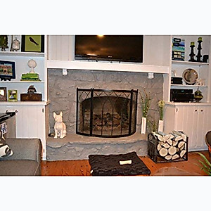 Firewood Rack Holder With Decorative Scroll Design- Metal Outdoor Indoor Log Storage Bin for Fireplace Firepit and Wood Stove by Home-Complete (Brown)