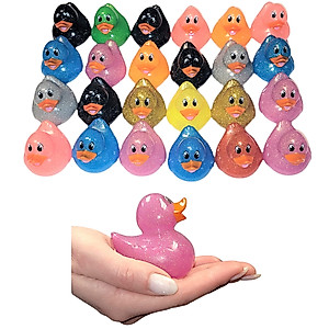 Colorful Glitter Rubber Duckies (2.5") Assorted Neon Color Ducks Ducky Duck (6)