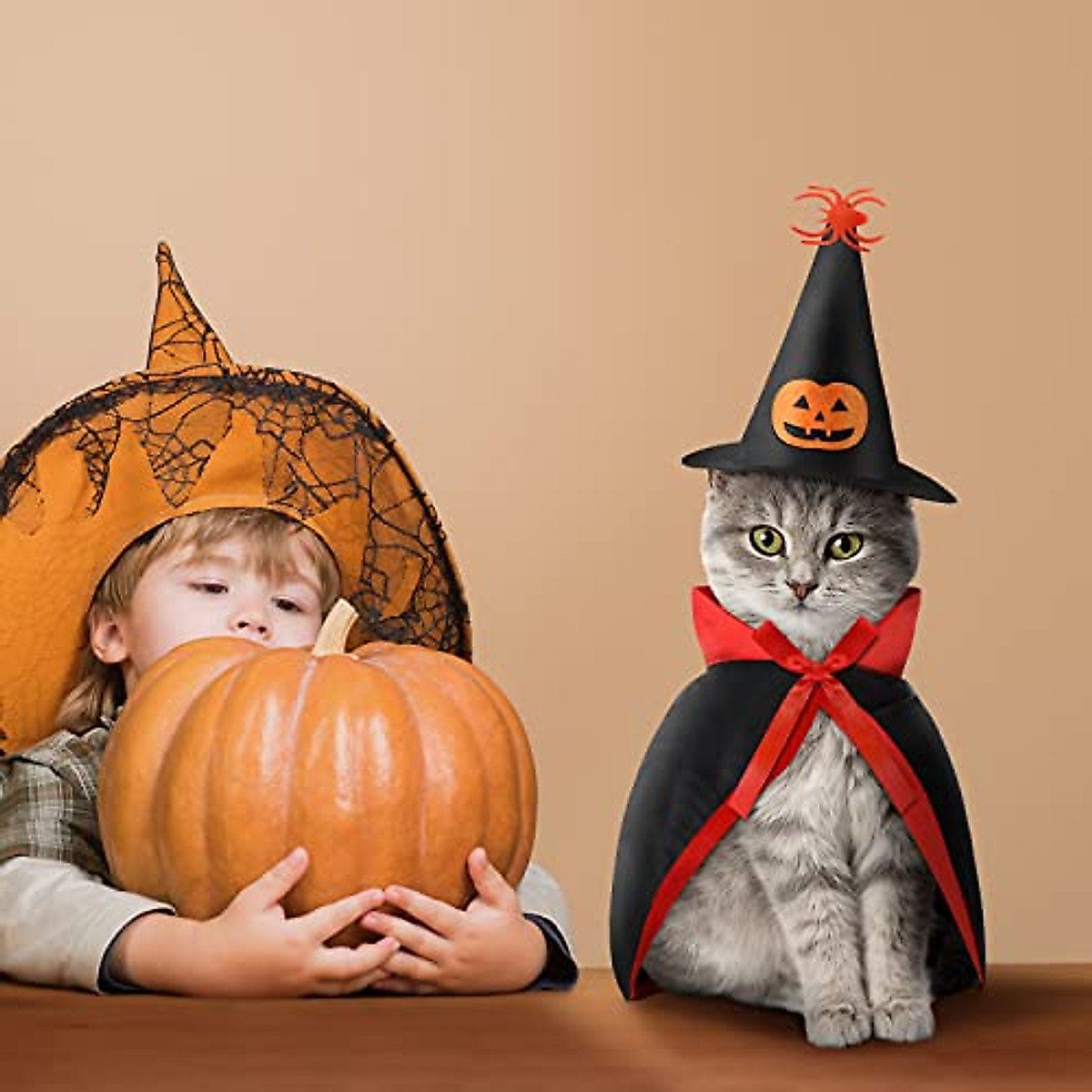 Halloween 5 Pieces Pet Costume Cat Dogs Cosplay Clothes Vampire Cloak Bat Pumpkin Hat Bib with Bells Bat Wings Dinosaur Dragon Wing Cat Collar Small Kitty Puppy Outfits for Halloween Party Pet Cosplay