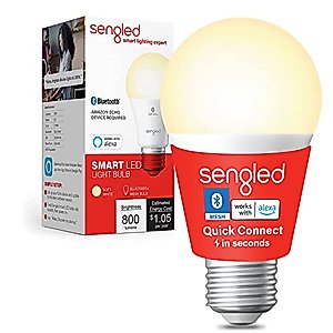 Sengled Smart Bulb, Bluetooth Mesh, Work with Alexa Only, A19 Dimmable E26, 60W Equivalent Soft White 800LM, Certified for Humans Device, 1 Pack
