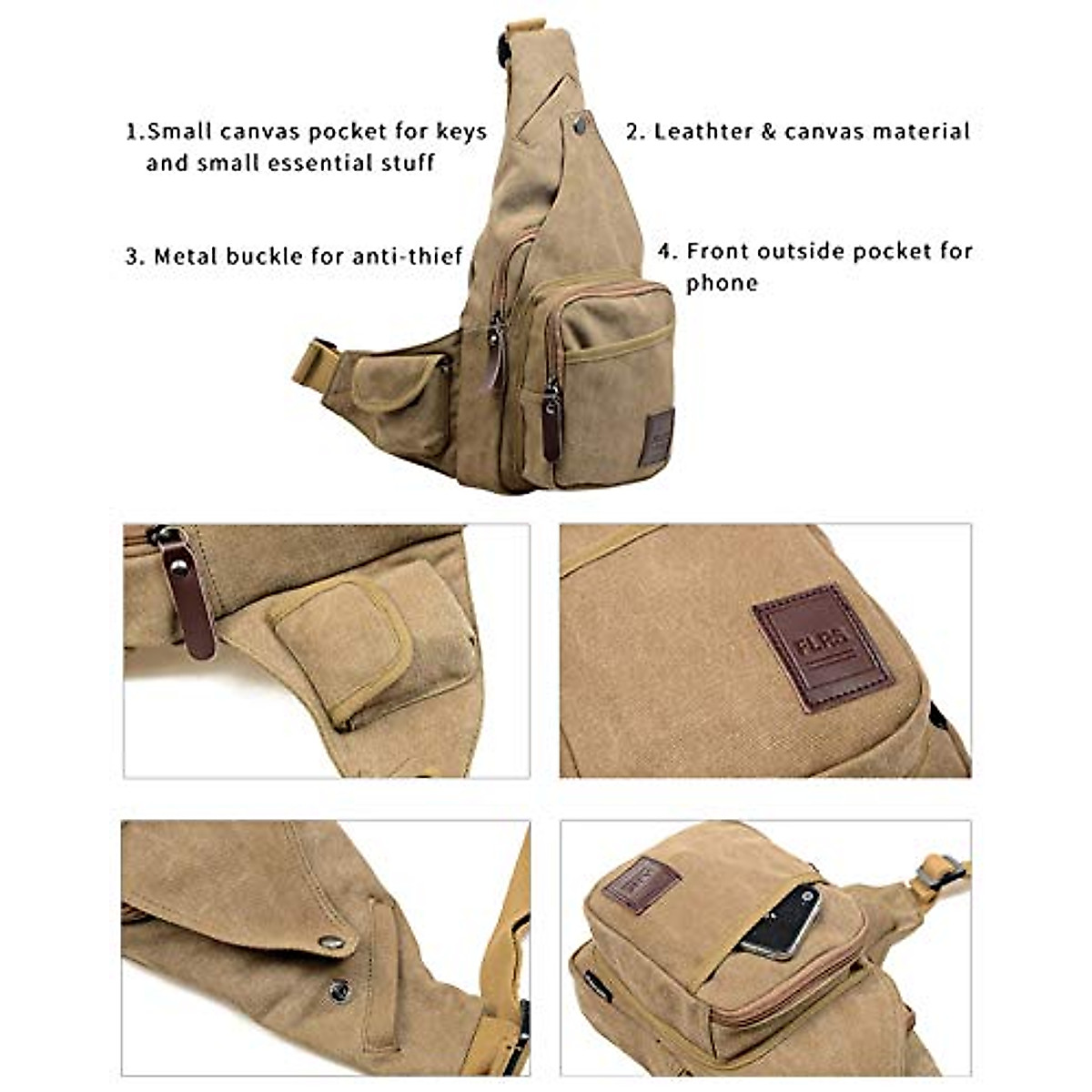 Canvas Sling Bag Crossbody Backpack Casual Daypack Small Chest Shoulder Bag Sling Chest Multipurpose Backpack for Travel, Hiking, Cycling (Green)