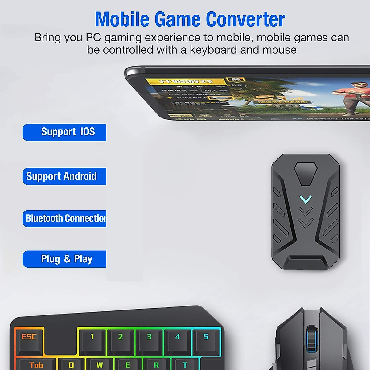 Zeafree 3 in 1 Gaming Keyboard Mouse Converter Combo for Smartphone PC PUBG Mobile Game Accessories