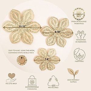 Boho Baby Girl Nursery Wall Decor - Boho Nursery Decor Neutral - Flower Wall Decor for Girls Bedroom - Set of 3 Wicker Daisy Flowers Rattan Wall Decor by Soul+Sass