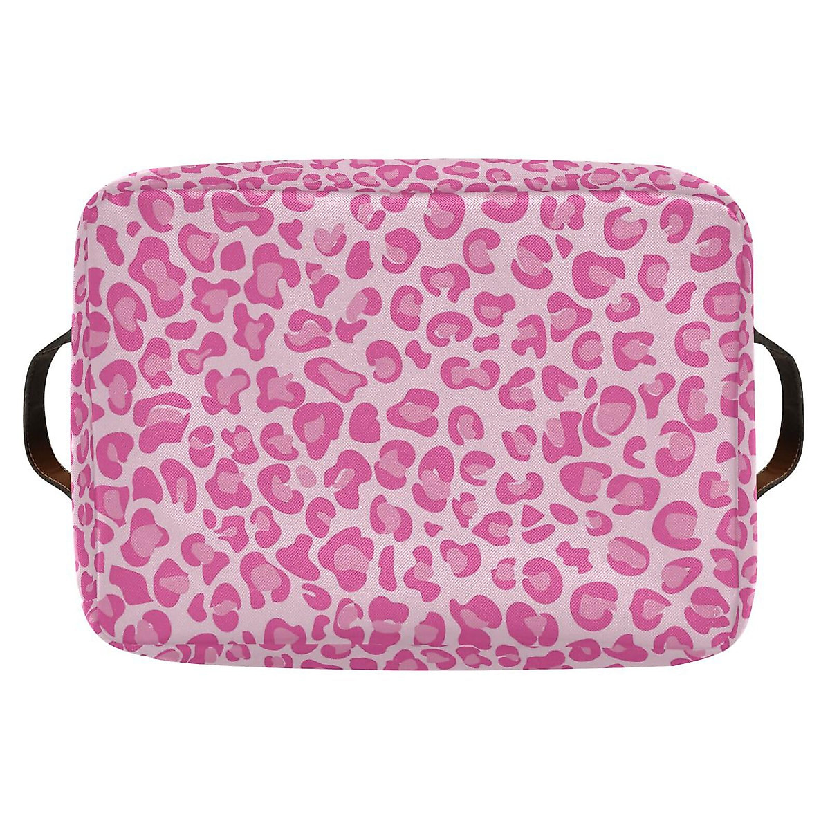 YETTASBIN Pink Leopard Storage Basket 1pc, Large Collapsible Toys Clothes Organizer, Durable Canvas Storage Bin with Handle for Shelves Closet Laundry Home Office Decor