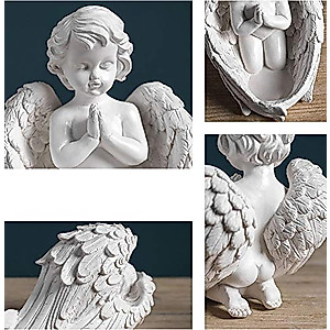Kneeling Angel Tealight Holder, Prayer Cherub Angel Statue Votive Candle Holders, Home Garden Guardian Decorative Church Wings Angel Sculpture Memorial Statue, Sympathy Gift, White