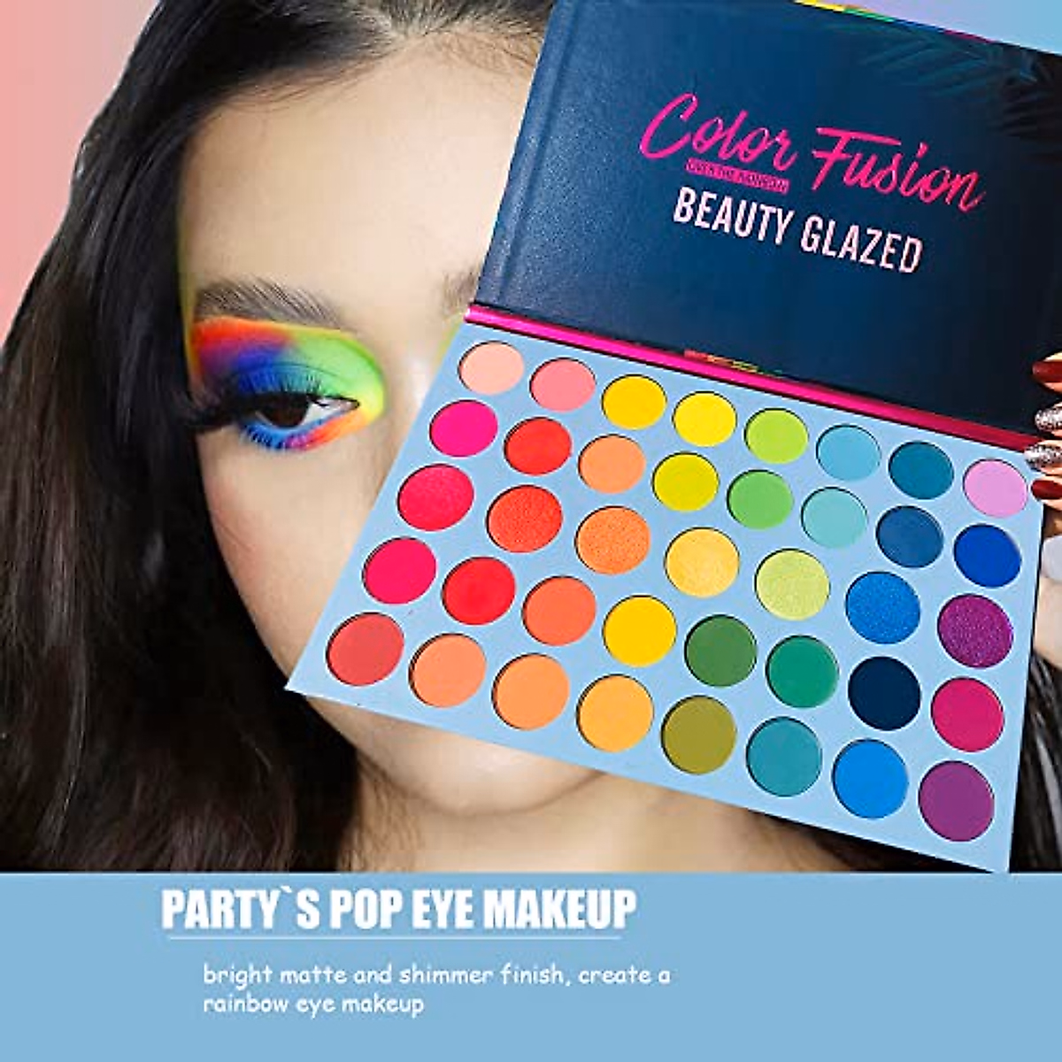 [Valentine`s Day Gift] Color Fusion Eyeshadow Palette Highly Pigmented 39 Shades Matte and Shimmers Makeup Palette, Blendable Waterproof Eye Shadow, Cruelty- Free Makeup Pallet, Full Face Eye Make Up Colorful Color Play