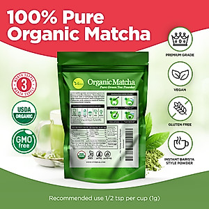 uVernal Organic Matcha Green Tea Powder - 100% Pure Matcha for Smoothies Latte and Baking Easy to Mix - 4oz