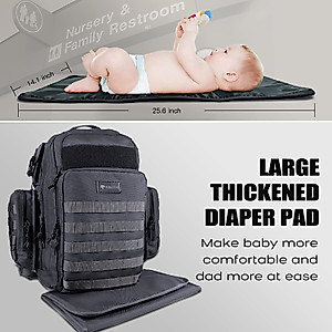 Dad Diaper Bag, Mens Diaper Bag Backpack with Diaper Changing Mat, Military Diaper Backpack with Molle Webbing, Waterproof Pouch, Baby Wipes pocket, Insulated Bottle Pockets- Dark Grey