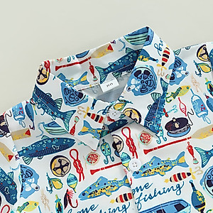 Toddler Boy Summer Clothes Set Button Down Short Sleeve Shirt Elastic Waist Shorts 2Pcs Fashion Boys Outfits (Khaki Shorts Set,12-18 Months)