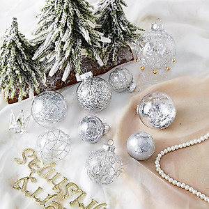 Wironlst Christmas Ball Ornaments Shatterproof Clear Large Plastic Hanging Ball Decorative Baubles Set with Stuffed Delicate Decorations (Multi-Size, Silver)