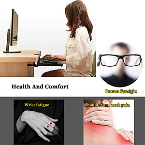 QULACO Under Desk Wooden Ergonomic Keyboard Tray - Under Desk Sliding Keyboard Platform, Sturdy, Comfort, Desk Wrist Rests Extender 52/65x25cm