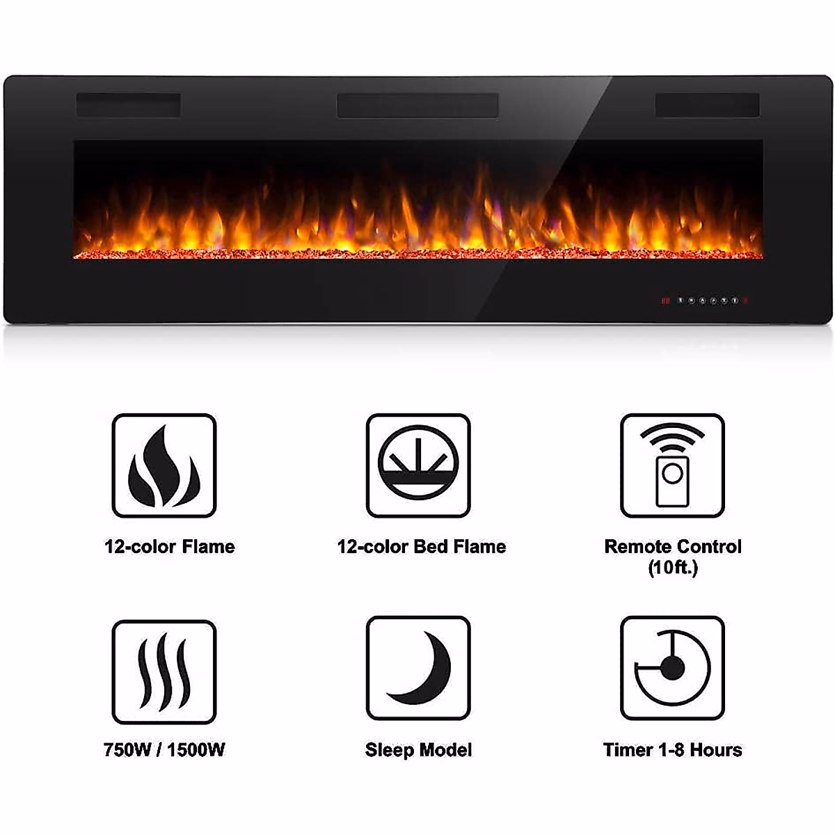 Antarctic Star 50 Inch Electric Fireplace in-Wall Recessed and Wall Mounted, Fireplace Heater and Linear Fireplace with Multicolor Flame, Timer, 750/1500W Control by Touch Panel & Remote…