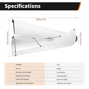 OUKANING 400W 12V Portable Vertical Helix Maglev Axis Wind Power Turbine Generator Kit with Charge Controller, 2 Blades, White