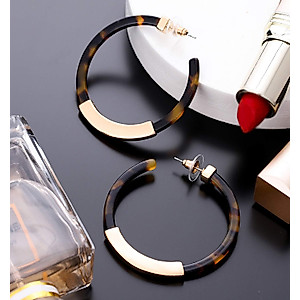 Hoop Earrings for Women Geometry Acrylic Resin Earrings Bohemia Tortoise Shell Earrings Mottled Statement Stud Earrings Fashion Jewelry(Dark Leopard)