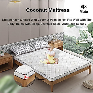 Enchantia Coir Mattress, 3E Natural Hard Coconut Mattress Release Pressure, Ergonomic Design Coir Queen Mattress, Deep Sleep - Suitable for All Ages, 2in/5cm,White b,150x190(59 * 75 * 2in)