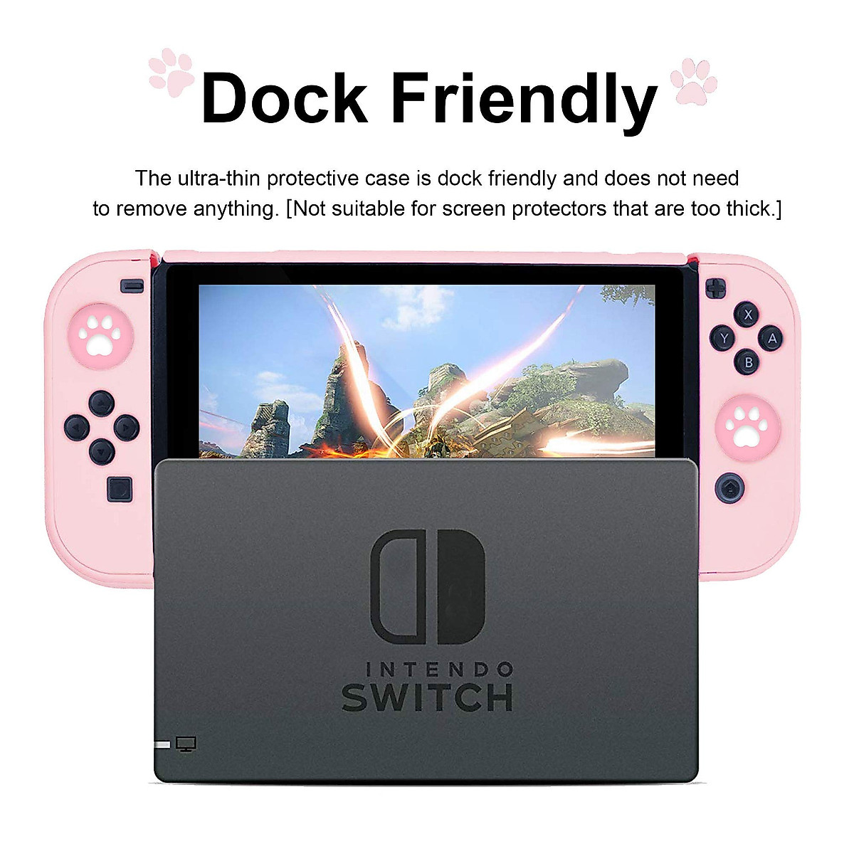 BRHE Protector Case for Nintendo Switch Cover Case with Glass Screen Protector, Anti-Scratch Shock-Absorption Grip Cover-Pink
