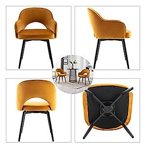 DUOMAY Swivel Dining Chair Set of 2, Velvet Upholstered Side Chair Modern Accent Guest Chair Home Office Desk Chair with No Wheels for Dining Room Living Room Office, Yellow