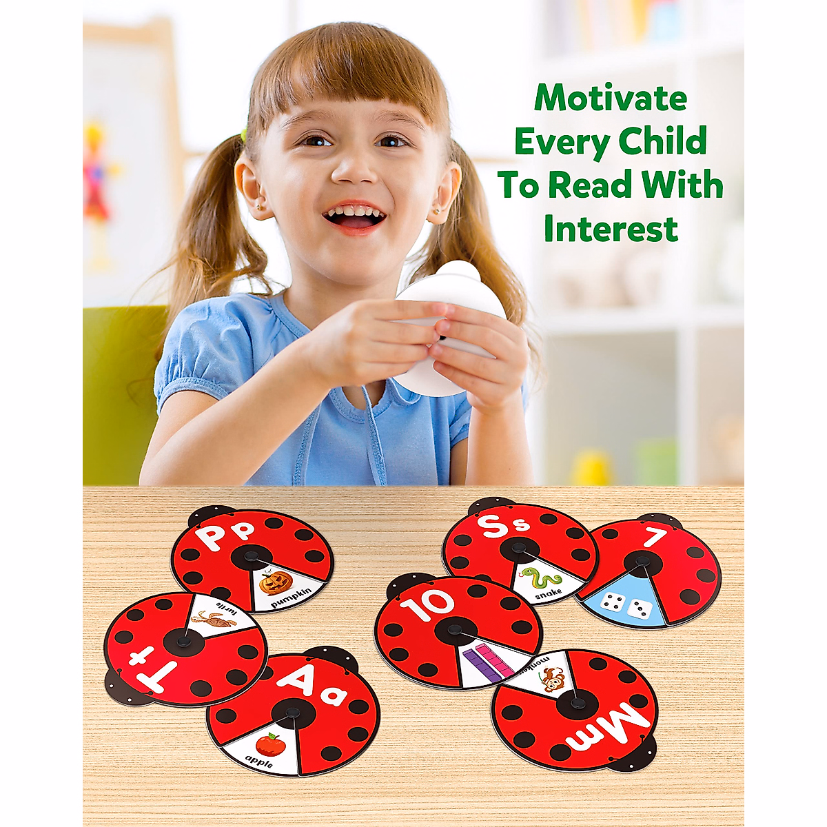 Coogam Interactive Alphabet Learning Toy, ABC Number Letters Spinning Game, Sight Words Animal Pattern Ladybug Cards, Montessori Educational Toy Gift for 3 4 5 Year Old Baby Toddlers