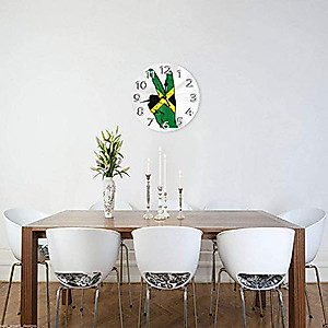 BUSHUO Peace Sign of The Jamaican Flag Wall Clock Waterproof Decorative Clocks Lightweight Clock with Roman Numeral Hands Durable Round Wall Clock for Living Room Classroom Patio Bedroom