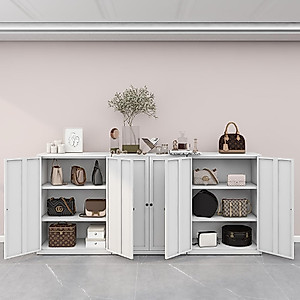 Fumedo 2 Door White Metal Storage Base Cabinet for Bed Room,Living Room,Home,Hotel,Office,Garage,Gym, School,2 Adjustable Shleves,3-Tiers