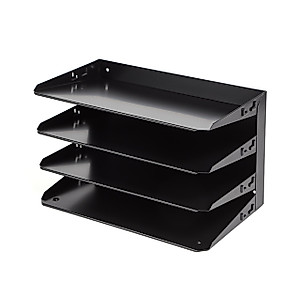 Huron Desktop Horizontal 4-Slot Legal File Binder Organizer Storage Letter Tray, Black Commercial Grade Steel
