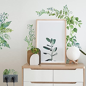 SUPERDANT 2 Sheets/Set Green Plants Wall Decals Flowering Vine Branches Leaves Wall Sticker Removable Vinyl Art Mural Decals for Living Room Bedroom Balcony Corridor Window TV Wall Florist