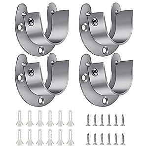 4 Packs Stainless Steel Wardrobe Bracket U-Shaped Rod Socket Flange 1-1/4" Diameter Heavy Duty Closet Rod Brackets End Supports for Closet Rod with Screws (Silver)