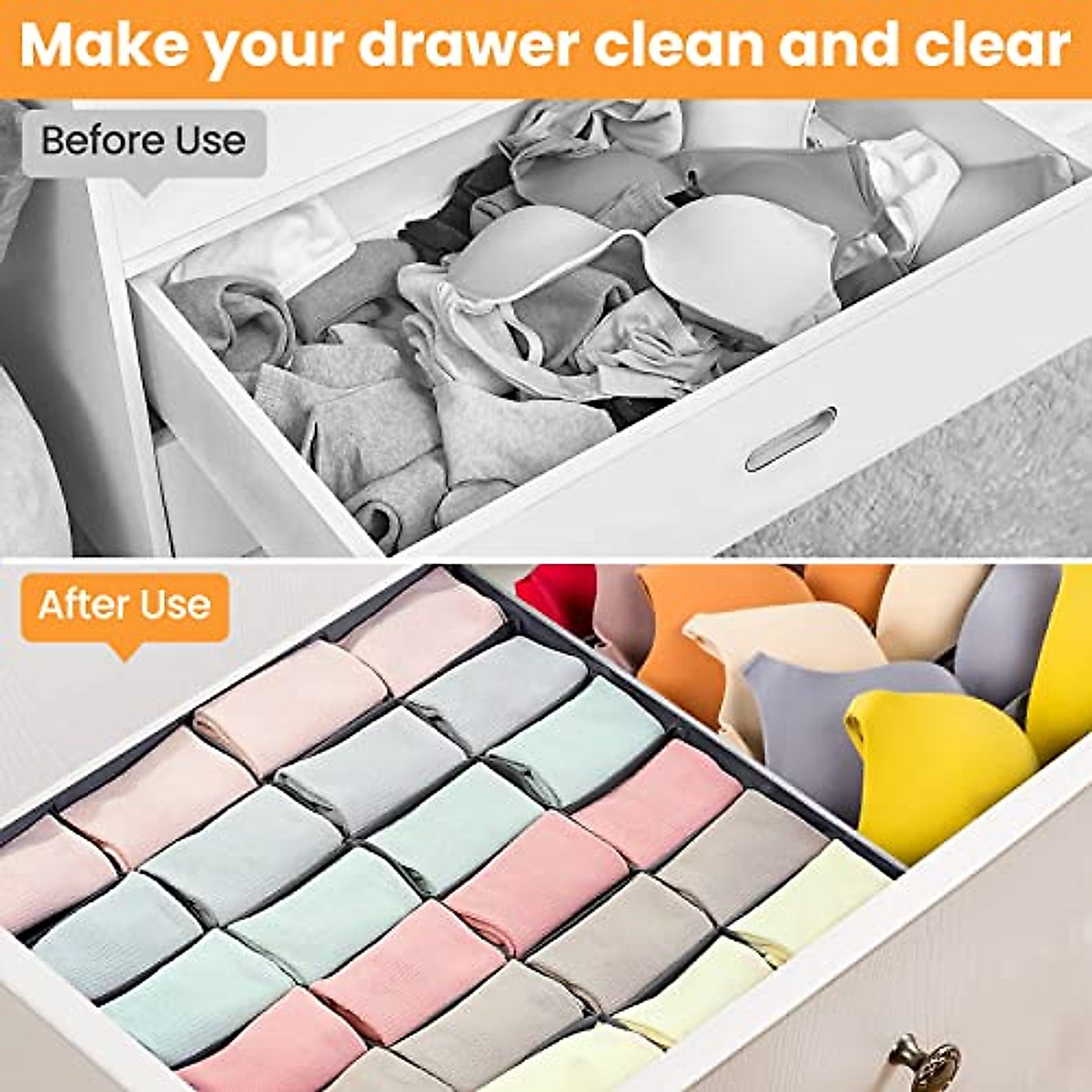 najiaxiaowu 8 Packs Underwear Drawer Organizer,Underwear and Bras Drawer Organizers for Clothing with 90 Cells Fabric Foldable Grids Dividers Box for Socks,Underwear, Bras and Ties