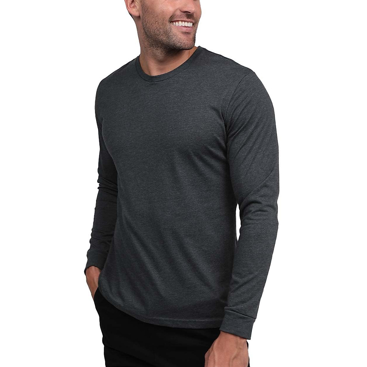 INTO THE AM Premium Long Sleeve Shirts for Men Casual Work Sun Protection Plain T-Shirts for Gym Construction (Charcoal, Small)