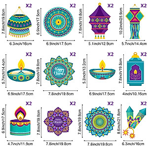 54 Pcs Diwali Party Decorations, Happy Diwali Party Hanging Swirls Deepavali Ceiling Decor Foil Double Spiral Lights Rangoli Hanging Swirls Decor for Home Indian Party Supplies